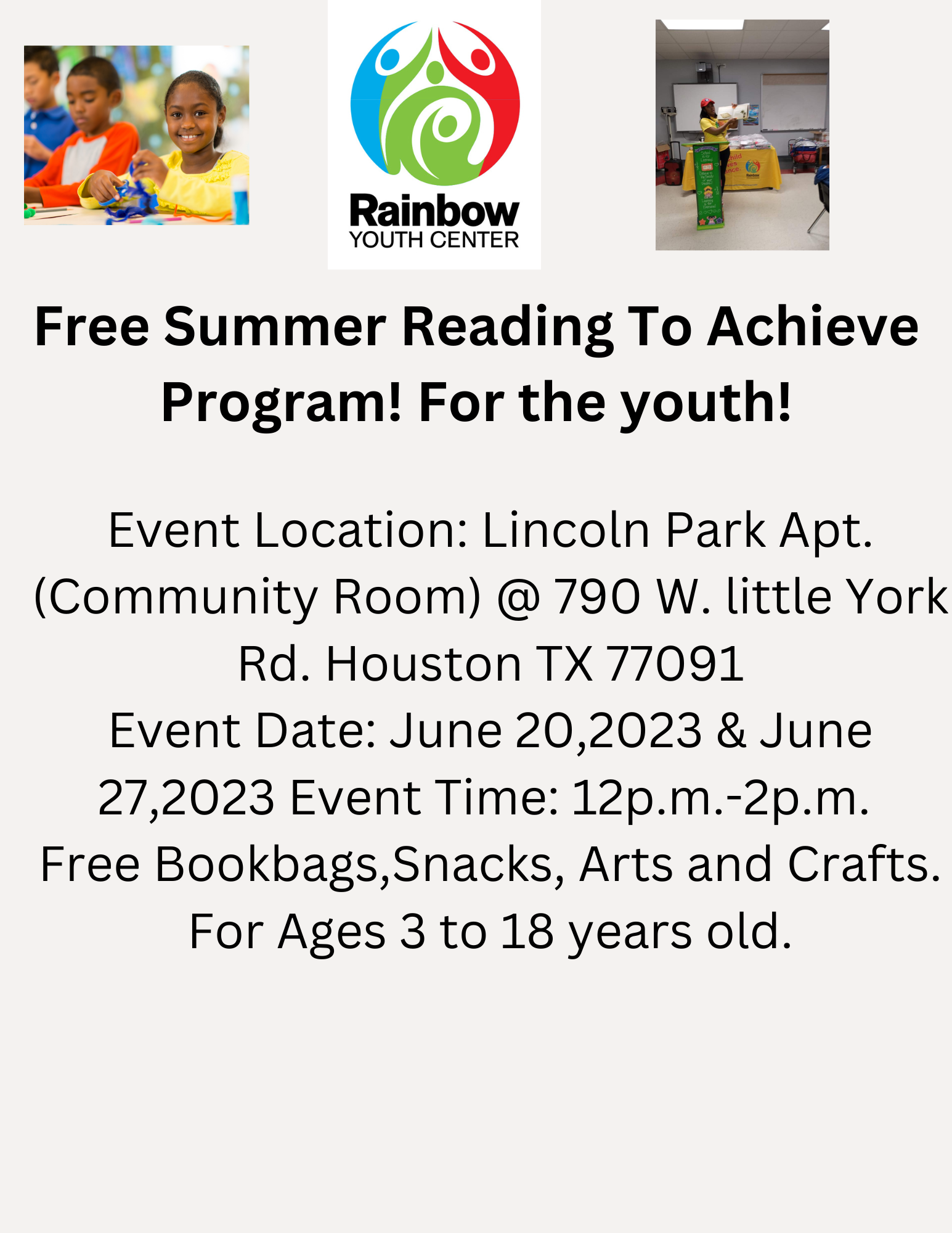 Summer Reading To Achieve Program ! – Rainbow Youth Center (Houston, Tx)